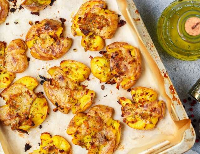 Crispy Smashed Oven Roasted Potatoes (With Parmesan Cheese)